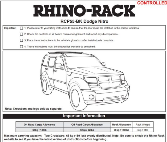 Rhino-Rack RCP55-BK Base Kit to suit Dodge Nitro (x4) - Roof Rack World