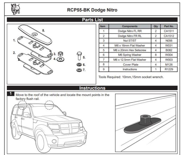 Rhino-Rack RCP55-BK Base Kit to suit Dodge Nitro (x4) - Roof Rack World