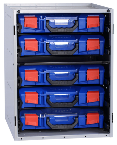 StorageTek Cabinet complete with 5 small Blue ABS cases with PC Lids ...