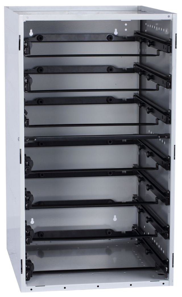 StorageTek Cabinet complete with 7 small Blue ABS cases with PC Lids ...
